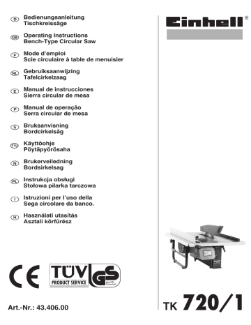 EINHELL TK 720/1 Table Saw Bedienungsanleitung | Manualzz