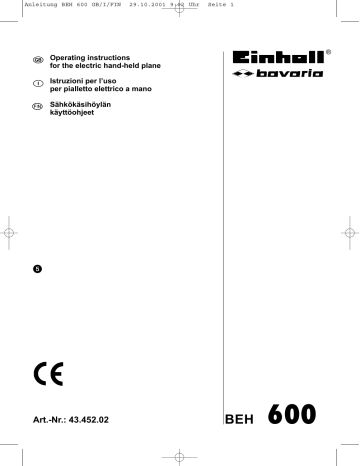 Einhell BEH 600 Planer Instructions | Manualzz