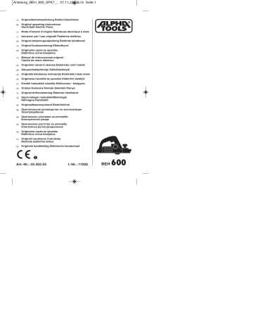 Alpha tools BEH 600 Planer Mode d'emploi | Manualzz