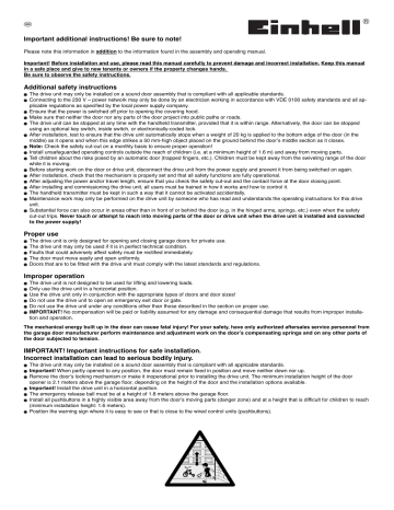 Einhell Bavaria BGT 63 Garage Door Opener Instructions | Manualzz