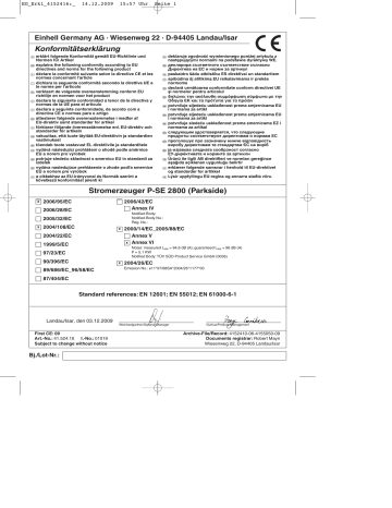 Parkside P-SE 2800 Power Generator Betjeningsvejledning | Manualzz
