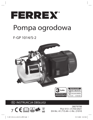 Ferrex F-GP 1014/S-2 Garden Pump Instrukcja obsługi | Manualzz