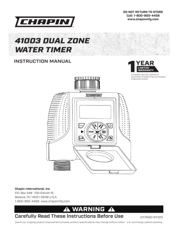 Chapin 41003 Dual Zone Water Timer Guide d'installation | Manualzz