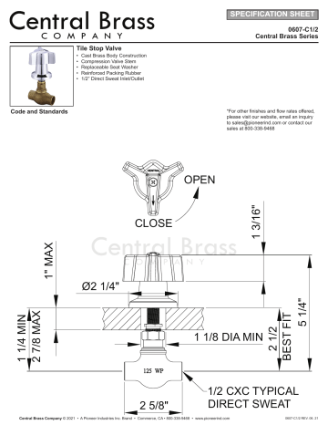 Central Brass 0607-C1/2 Tile Stop Valve Installation Guide | Manualzz