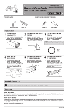 Everbilt TD48PMKHD6 Wide Mouth Dryer Vent Kit Instructions | Manualzz