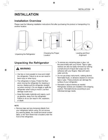LG LRBCC1204S 12 cu. ft. Bottom Freezer Refrigerator Installation Guide ...