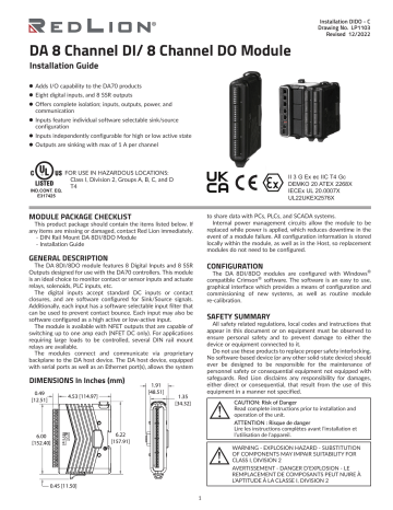 Red Lion DA 8DI/8DO Module Data Acquisition Product Manual | Manualzz