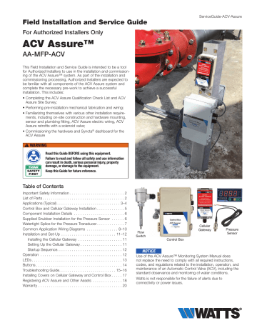 Watts ACV Assure Monitoring System Installation Instructions | Manualzz