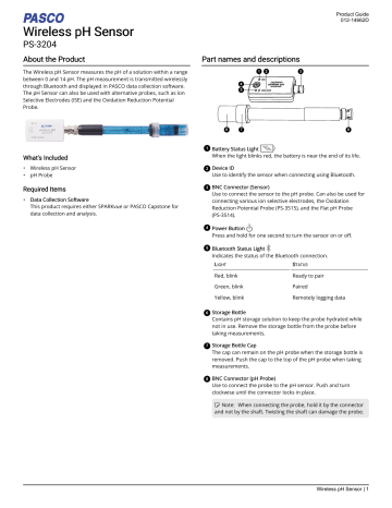 Pasco PS-3204 Wireless pH Sensor Reference guide | Manualzz