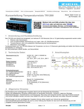 Ziehl TR1200 Quick Guide | Manualzz