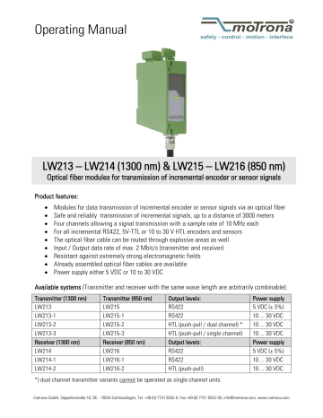 Motrona LW216 Operating Manual | Manualzz