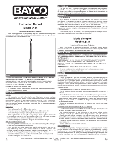 Bayco SLR-2134 2-in-1 LED Work Light Instruction manual | Manualzz