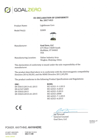 Goal Zero Lighthouse Core Lantern User Guide | Manualzz