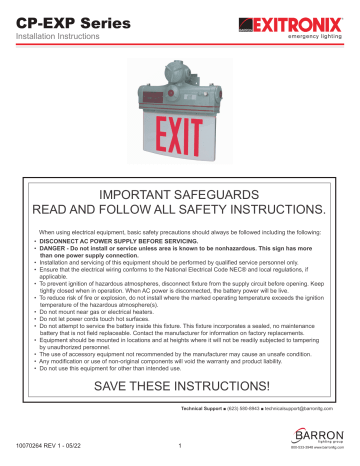 Barron CP-EXP Explosion Proof Edge-lit Series Installation Instructions | Manualzz