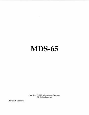 Allen Organ MDS-65 Owner's Manual | Manualzz