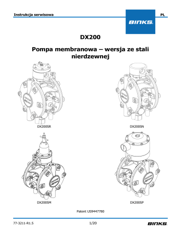Carlisle BINKS - DX 200 Diaphragm Pump Instrukcja obsługi | Manualzz