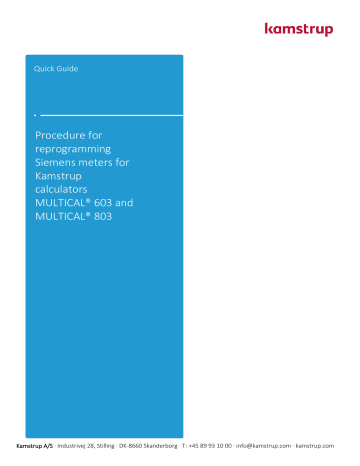 Kamstrup MULTICAL® 803 Quick guide | Manualzz