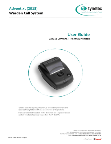 Tynetec ZXT311 ADVENTxt PRINTER User Guide | Manualzz
