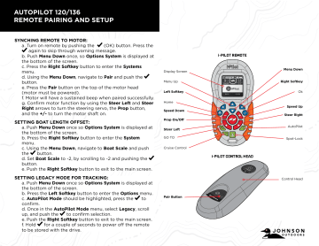 Old Town AutoPilot 120/136 Remote Owner's Manual | Manualzz