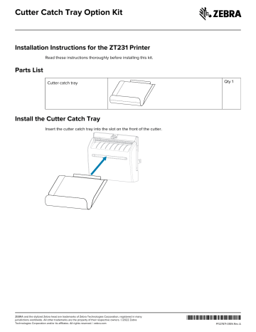 ZEBRA ZT231 Cutter Catch Tray Instruction manual | Manualzz