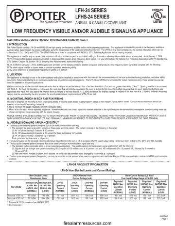 POTTER LFH-24 Series Audible Signal Light User Manual | Manualzz