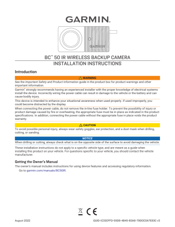 Garmin BC 50 IR Wireless Backup Camera Installation Guide | Manualzz