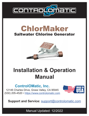 CONTROLOMATIC ChlorMaker Saltwater Chlorine Generator User Manual ...