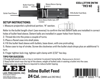 LEE BF5411 Inline Bullet Feed Die User Manual | Manualzz
