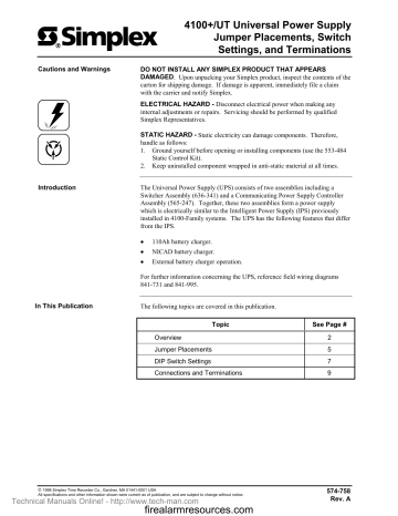 Simplex 4100+/UT Universal Power Supply Instruction manual | Manualzz