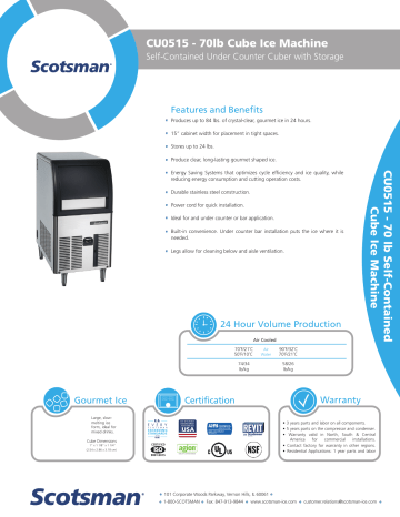 Scotsman CU0515 70lb Cube Ice Machine Owner’s Manual | Manualzz