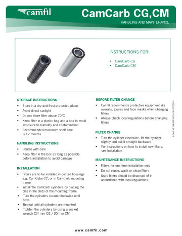 camfil CamCarb CG Molecular Filters Owner’s Manual | Manualzz