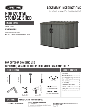Lifetime 60296U Horizontal Storage Shed Owner's Manual | Manualzz