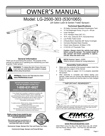 FIMCO Industries LG-2500-303 Trailer Sprayer Owner's Manual | Manualzz