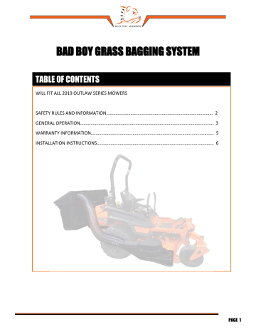 Bad Boy 2019 Bagger System Owner's Manual | Manualzz