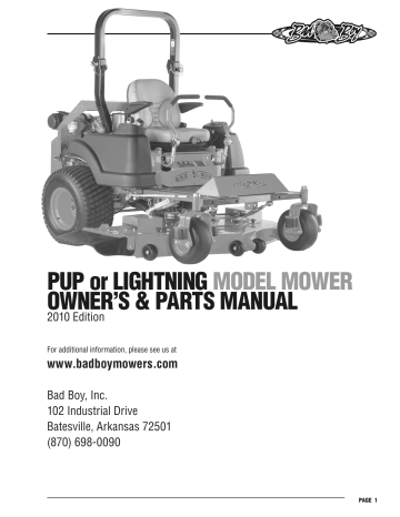 Bad Boy 2010 Pup Lightning Mower Owner's & Parts Manual | Manualzz