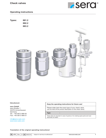 Sera Check valve Operating instructions | Manualzz