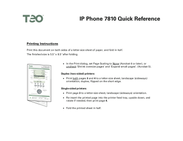 Teo 7810 Quick Reference | Manualzz