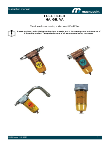 Macnaught VA-01 VA FUEL FILTER Instruction manual | Manualzz