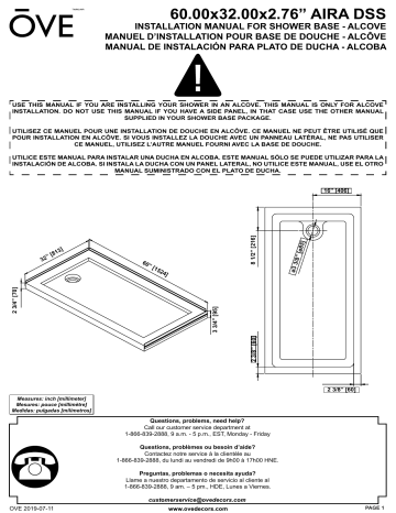 OVE Shower Base 60 x 32 in. Installation Manual | Manualzz