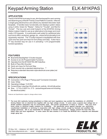 ELK ELK-M1KPAS LED Arming Station Keypad Instructions | Manualzz