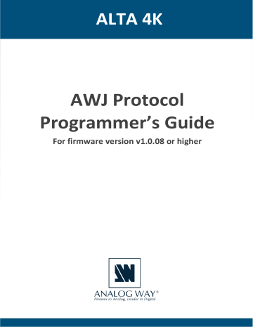Analog Way Zenith 200 Programmer's Guide | Manualzz