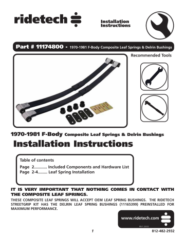 Ridetech 11174800 Composite Leaf Spring Kit, 2″ Drop | 1970-1981 Camaro ...