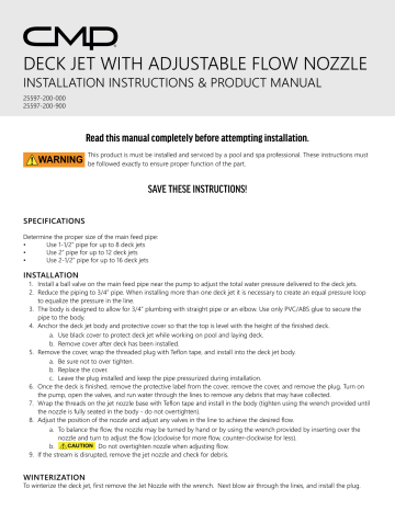 CMP Adjustable Deck Jet Installation instructions | Manualzz