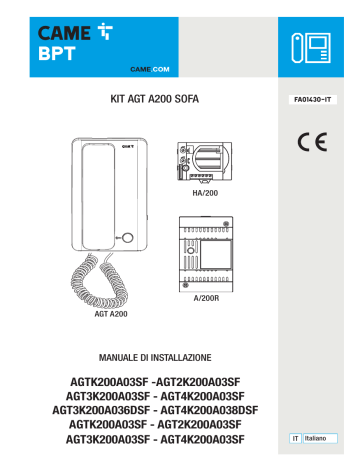CAME AGT A200 SOFA VIDEO ENTRY SYSTEM Installation manual | Manualzz