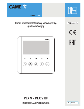 CAME PLX V, PLX V BF VIDEO ENTRY SYSTEM Instrukcja obsługi | Manualzz