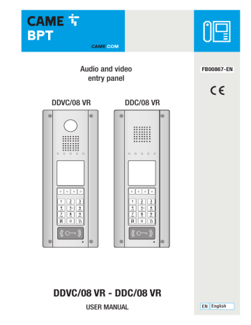 CAME DDVC-DDC/08VR VIDEO ENTRY SYSTEM User Manual | Manualzz