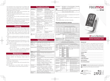 Rossmax SD100 Fingertip Pulse Oximeter Instruction manual | Manualzz
