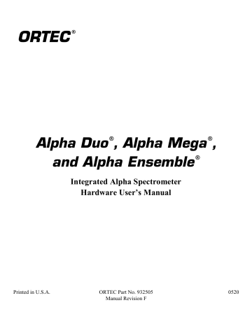 Ortec Alpha Duo/Ensemble/Mega User's Manual | Manualzz