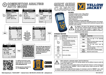 Yellow Jacket Combustion Analyzer CA502 Quick Start Guide | Manualzz