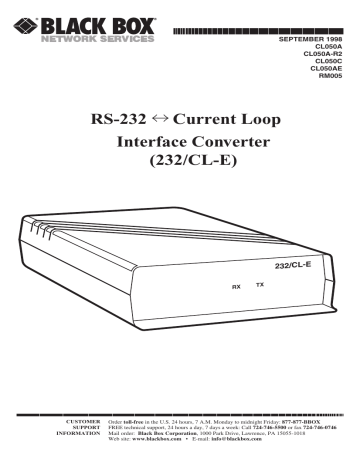 Black Box CL050A-R3 Async RS-232 to Current Loop Interface Converter Owner's Manual | Manualzz